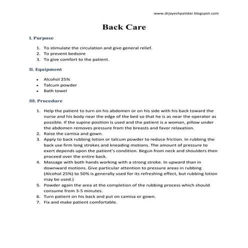 Back care ppt and back care steps nursing procedure