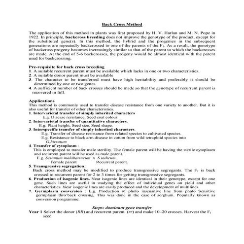 Back cross method Back Cross | PDF