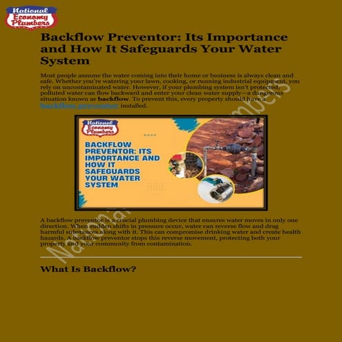 Backflow Preventor Its Importance and How It Safeguards Your Water ...