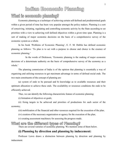 Economic Planning: Rationale, Features and Objectives | PPT