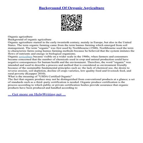 Background Of Organic Agriculture | PDF