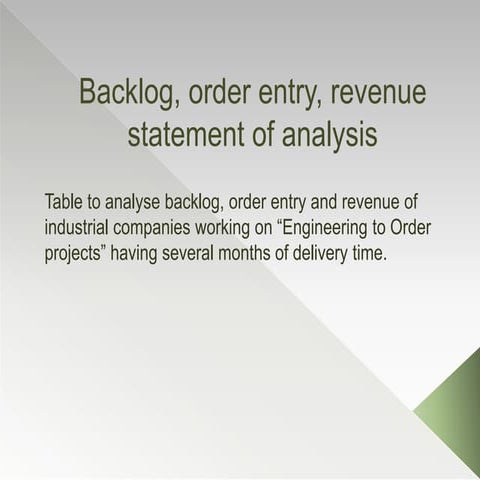 Backlog analysis engineering to order projects | PPTX