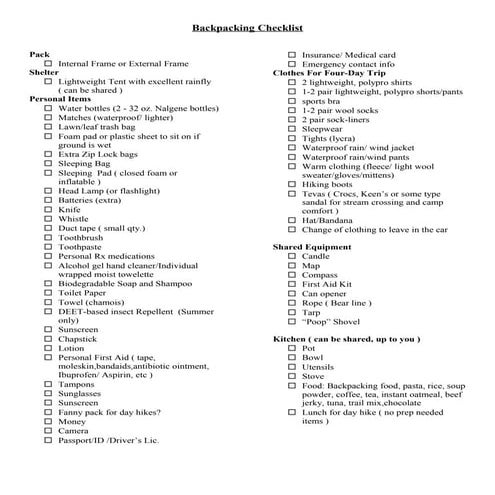 Backpacking checklist cole | DOC