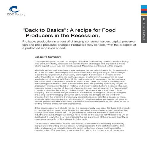 Back to basics a recipe for food producers in the recession | PDF