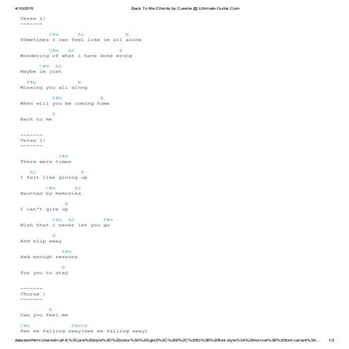 Back to me chords by cueshe @ ultimate guitar | PDF