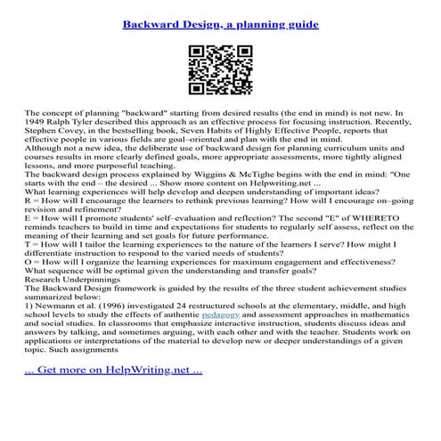 Backward Design, A Planning Guide | PDF