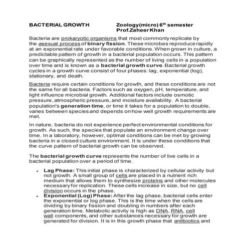 BACTERIAL GROWTH Microbiology 6th semester Prof.docx | Biological ...