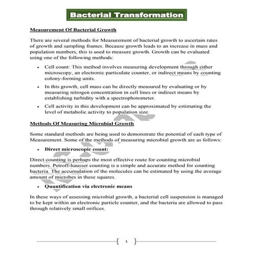 Bacterial Transformation for SEM-3 Botany/Biotechnology Students | PDF