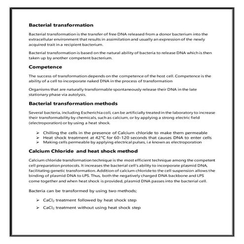 Bacterial transformation is the transfer of free dna released from a ...