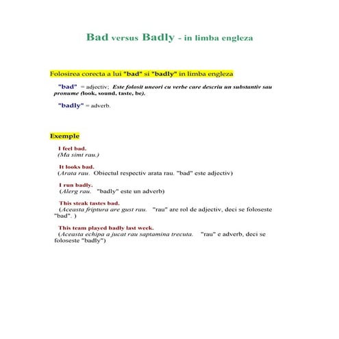 Bad versus badly in limba engleza | PDF