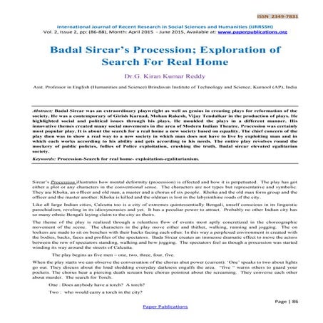 Badal Sircar’s Procession; Exploration of Search For real Home | PDF