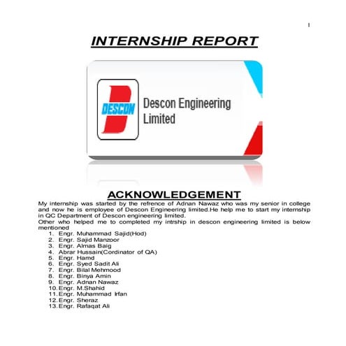 descon internship report | DOCX