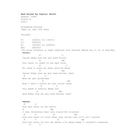 Bad blood by taylor swift guitar chords_Zager Reviews | PDF
