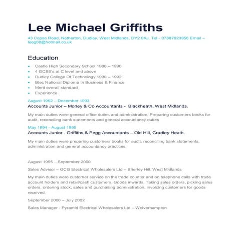 Lee Griffiths CV 2016 | PDF