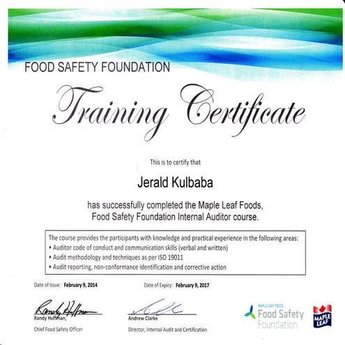 Internal Auditor Certificate