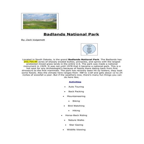 Badlands national park | DOC