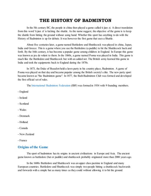 History of badminton | PPT