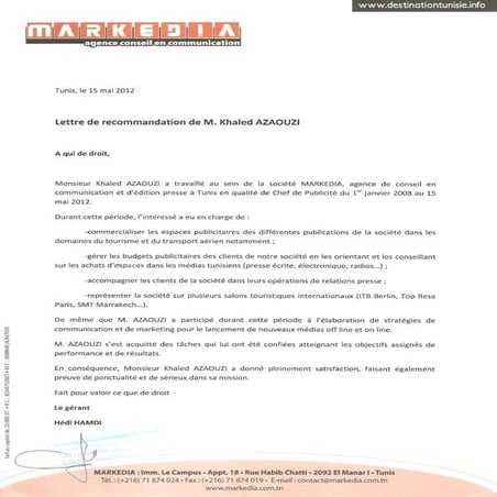 Lettre de recommendation - Markedia | PDF