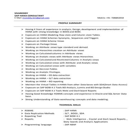 SIVA 4 YEARS HANA RESUME (1) | PDF