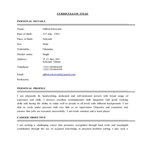 GILFRED AFRAWUAH'S 2016 CV | DOCX
