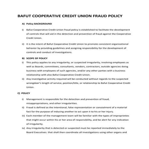 Bafut cooperative credit union fraud policy | DOC | Business Accounting ...