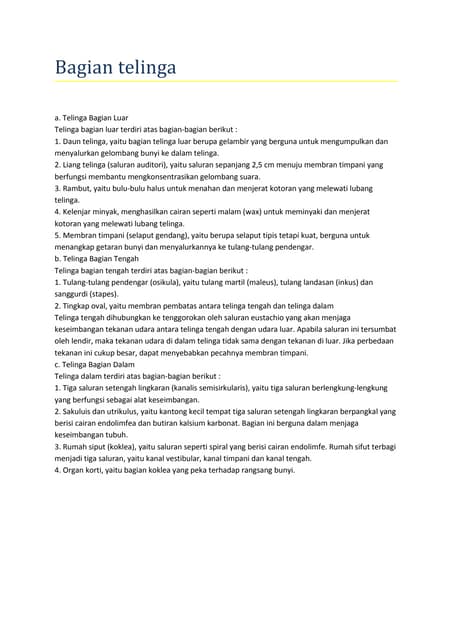 Indera pendengaran telinga kelas 5 Sekolah Dasar | PPTX