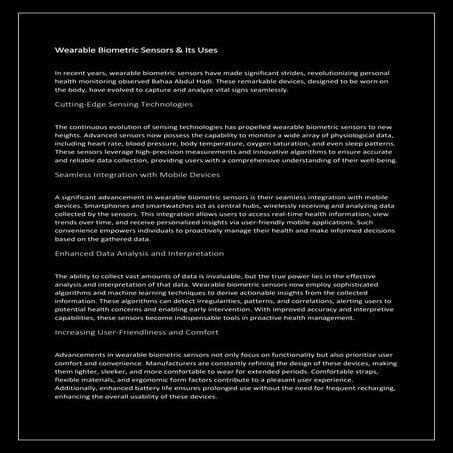 Wearable Biometric Sensors & Its Uses | PDF