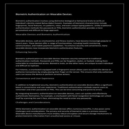 Biometric Authentication On Wearable Devices Pdf Wearable