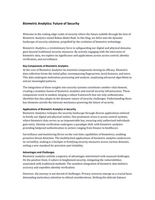 Biometric Analytics: Next-Gen Authentication | PDF