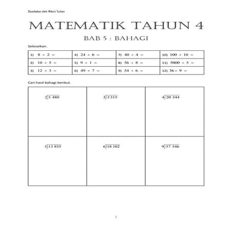 Latihan Pecahan Tahun 6 (Operasi Darab & Bahagi) | PDF