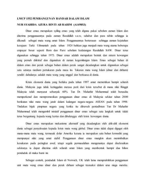 Dinar Emas Dalam Dunia Moden | PPT