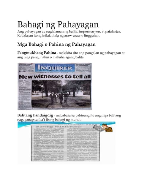 Bahagi ng Pahayagan | PPTX