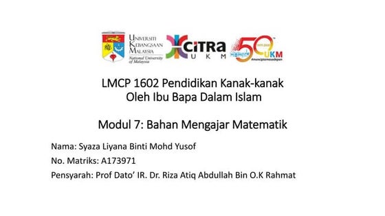 Modul 7 : Bahan mengajar Matematik | PPTX