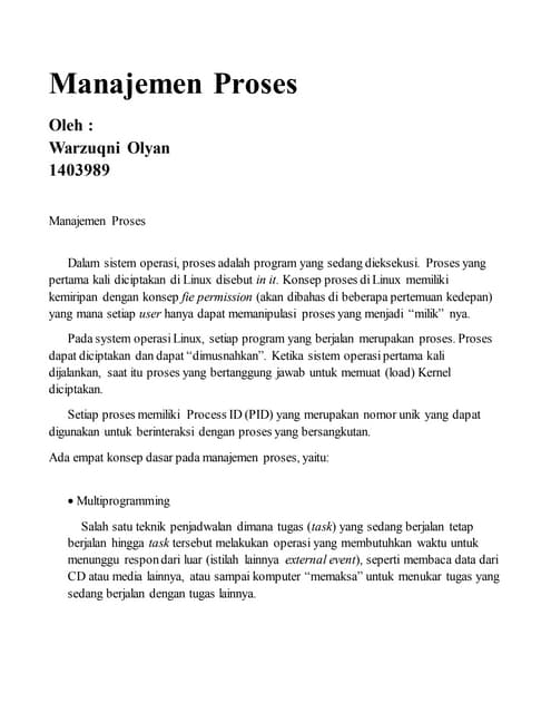 Manajemen Proses pada Linux | PDF