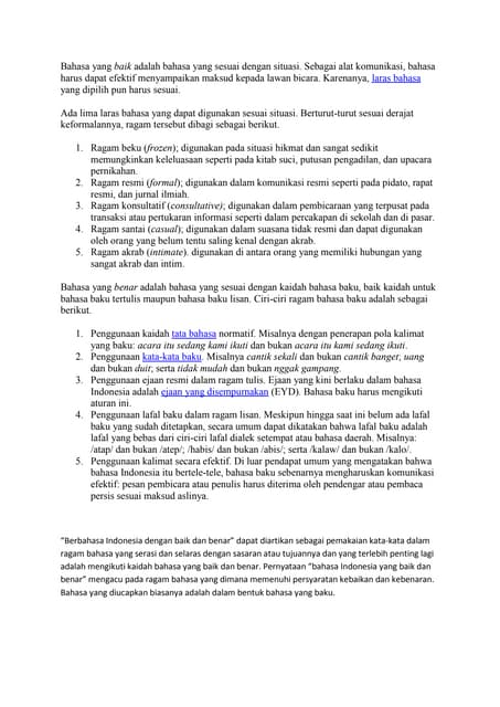 Ragam bahasa berdasarkan situasi pemakaian | PPT