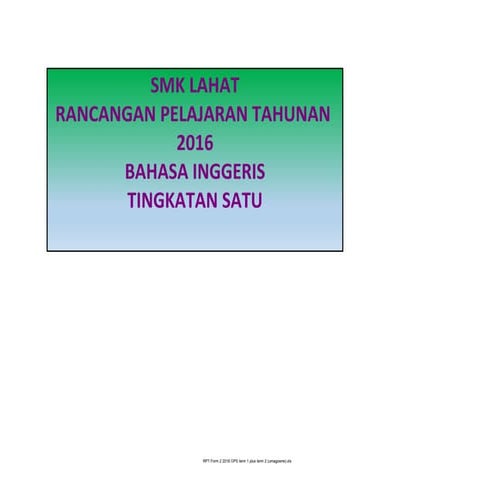 Rpt English Language Form 2 2016 Pdf