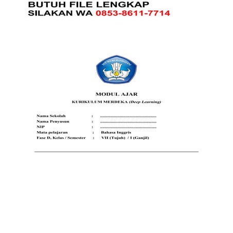 MODUL AJAR BAHASA INGGRIS KELAS 7 DEEP LEARNING CP 046 2025 | PDF