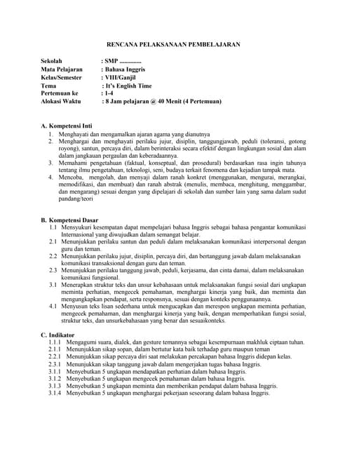 RPP thanking and apologising - Kurikulum 2013 Bahasa Inggris SMP/MTs | DOCX