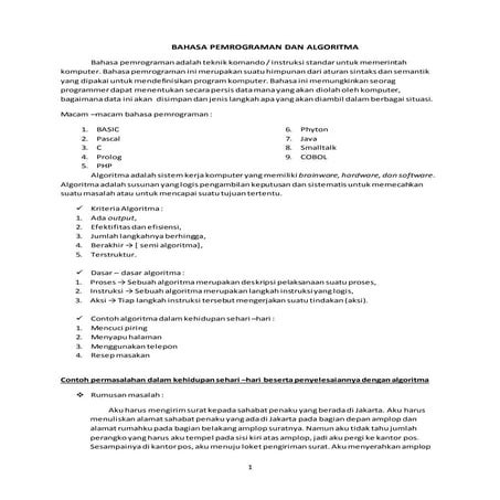 Bahasa pemrograman dan algoritma | PDF