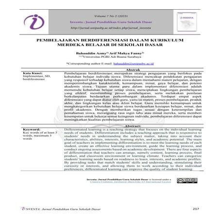 pembelajaran berdiferensiasi dalam kurikulum merdeka | PDF