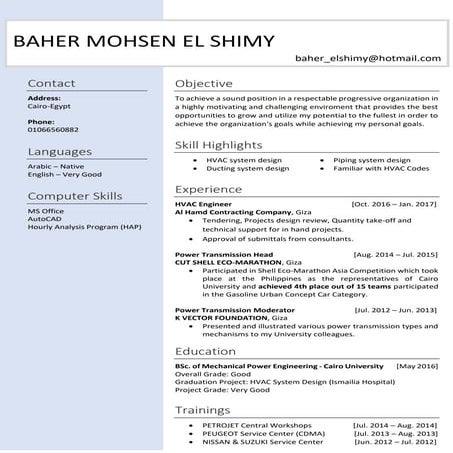 Baher El Shimy CV | PDF | Automotive Industry | Industries