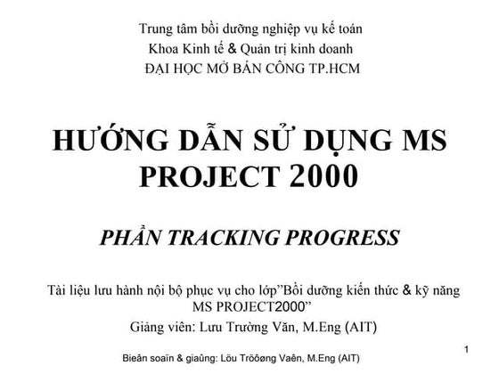 Hướng dẫn sử dụng Microsoft Project 2010 (Phần 2: Nhập dữ liệu) | PDF