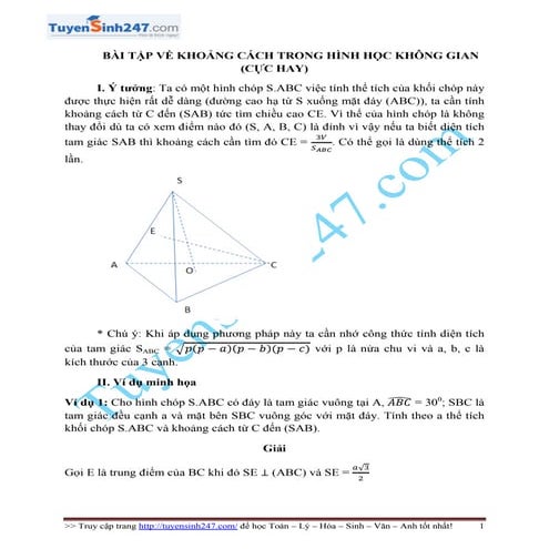 Bai tap-ve-khoang-cach-trong-hinh-hoc-khong-gian-cuc-hay | PDF
