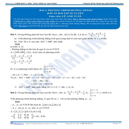 Chuyên đề phương pháp tạo độ trong không gian oxyz | DOCX
