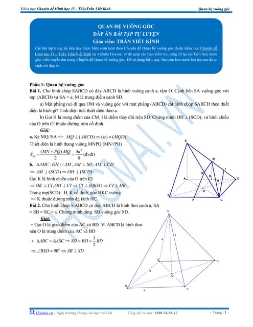 chuyen de hinh hoc khong gian 11 co loi giai - bien soan cong phu - hay | PDF