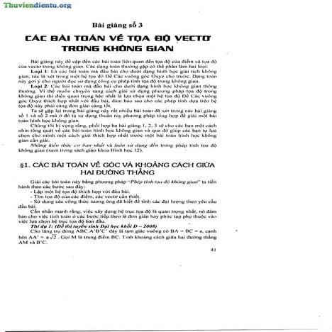 Baigiang3 cac bai toan ve toa do vec to trong khong gian | PDF