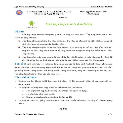 Bai tap cuoi khoa android th | PDF