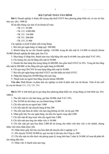 Bài tập kế toán tài chính có lời giải đáp án | PDF
