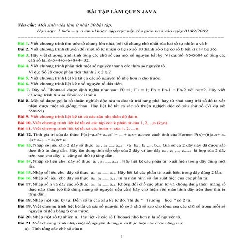 Bai tap lam quen java (1) | PDF