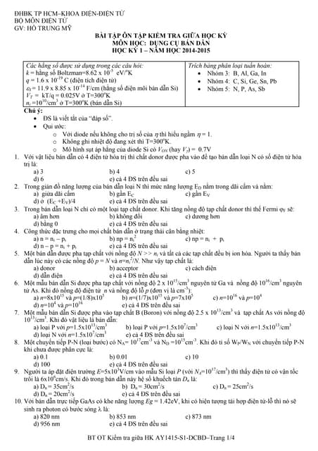 Kỹ thuật điện tử - bài tập diode | PDF